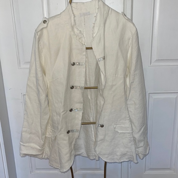 I LOVE LINEN | Jackets & Coats | I Love Linen White Rhinestone Military ...